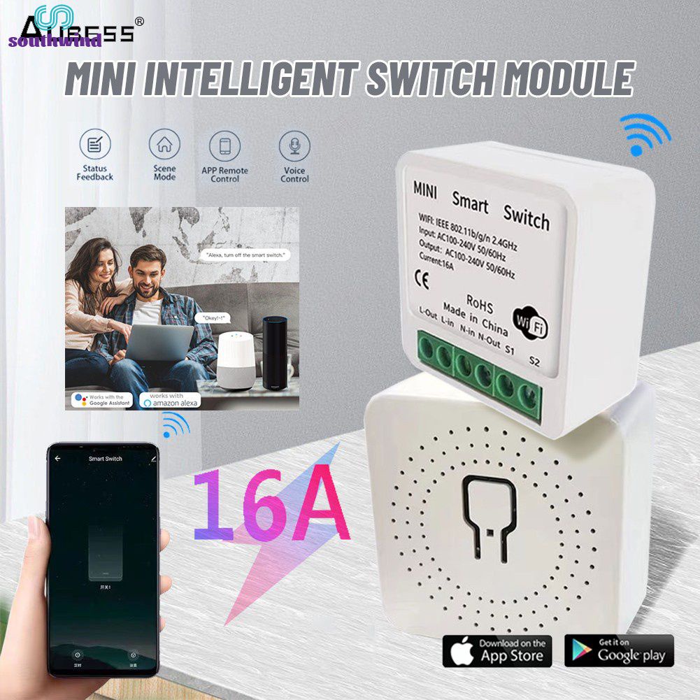 Tuya 16A 2-Way Mini Switch Wifi Control Switches Dual-Mode Smart ...