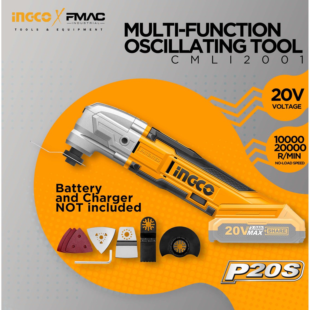 INGCO Cordless Multi-Function Oscillating Tool 20V CMLI2001 FMAC⭐⭐⭐⭐⭐ ...