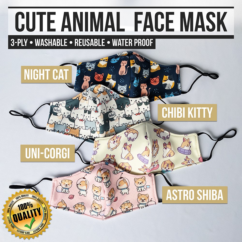 Cute Animal Fashionable Designer Face Mask Pet Dog Cat (3-ply ...