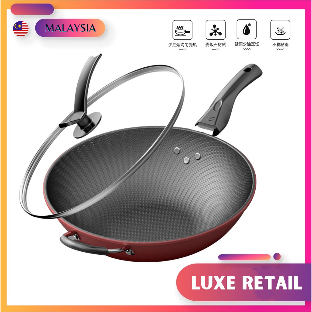 Universal Non Stick Deep Fry Pan Wok Frying Pan 32cm with Lid Cover ...