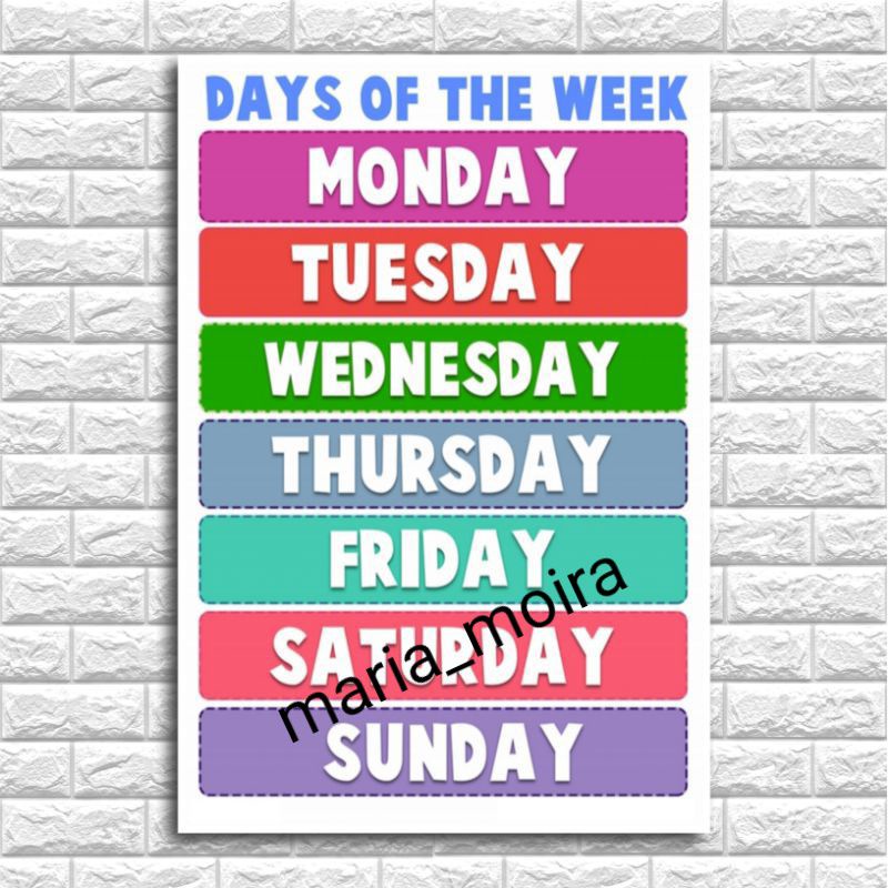 Laminated Days of the Week Chart | A4 Size | Laminated Educational Wall ...