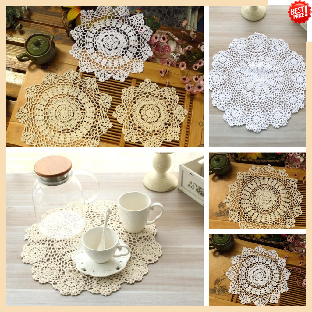 Round Hand Crocheted Doily Vintage Cotton Crochet Table Place Mat ...