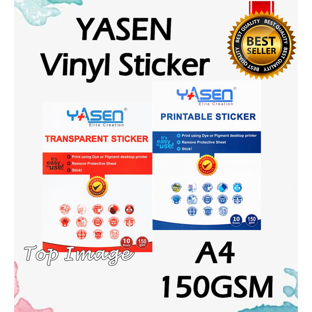 yasen Brand Vinyl Inkjet Sticker A4 Size ( white & transparent ) 10 ...