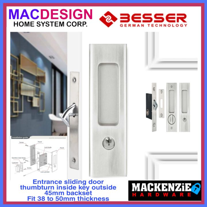 BESSER DL685K MSN SQUARE SLIDING DOOR LOCK WITH KEY MATTE SATIN ...