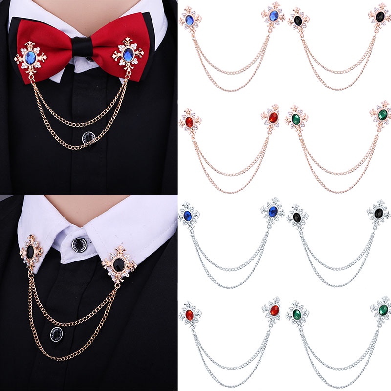 Cross Chain Collar Pins Double layer Brooches Buckle Lapel Pin Shirt ...
