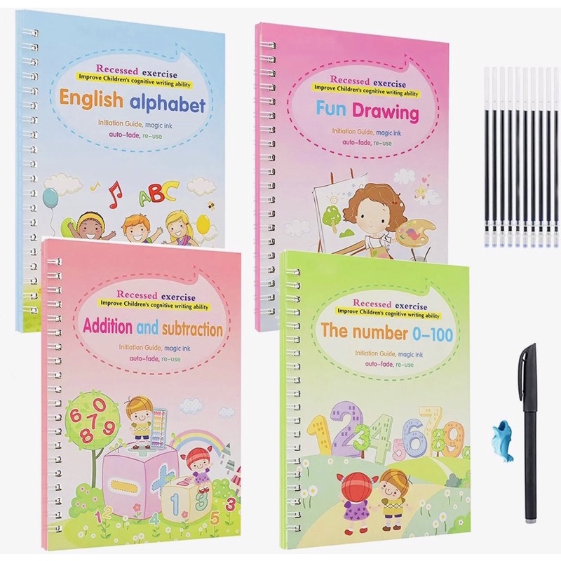4 in 1 Reusable Magic Practice Writing Notebook Set with Pen | Shopee ...