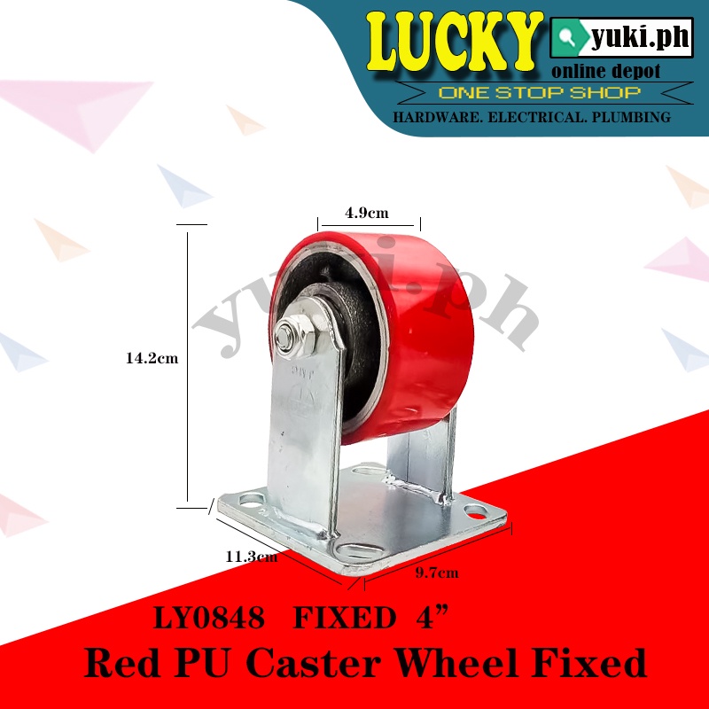 HEAVY DUTY RED PU METAL CASTER WHEEL FIXED 4" / 5" / 6" / 8" (SOLD PER ...