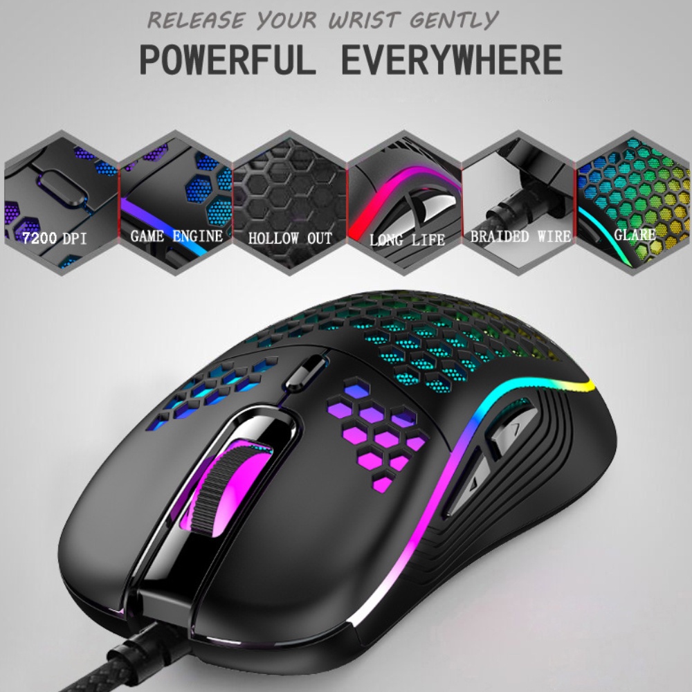 RGB Wired LED Light Gaming Mouse 7200DPI Honeycomb Shell Ergonomic Mice Suitable for Desktop ...
