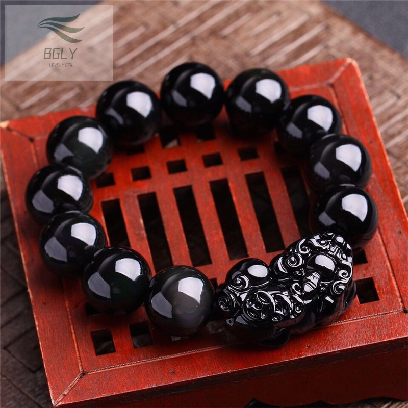 BGLY Pixiu Black Obsidian Bracelet For Men/Women Style Lucky Amulet ...