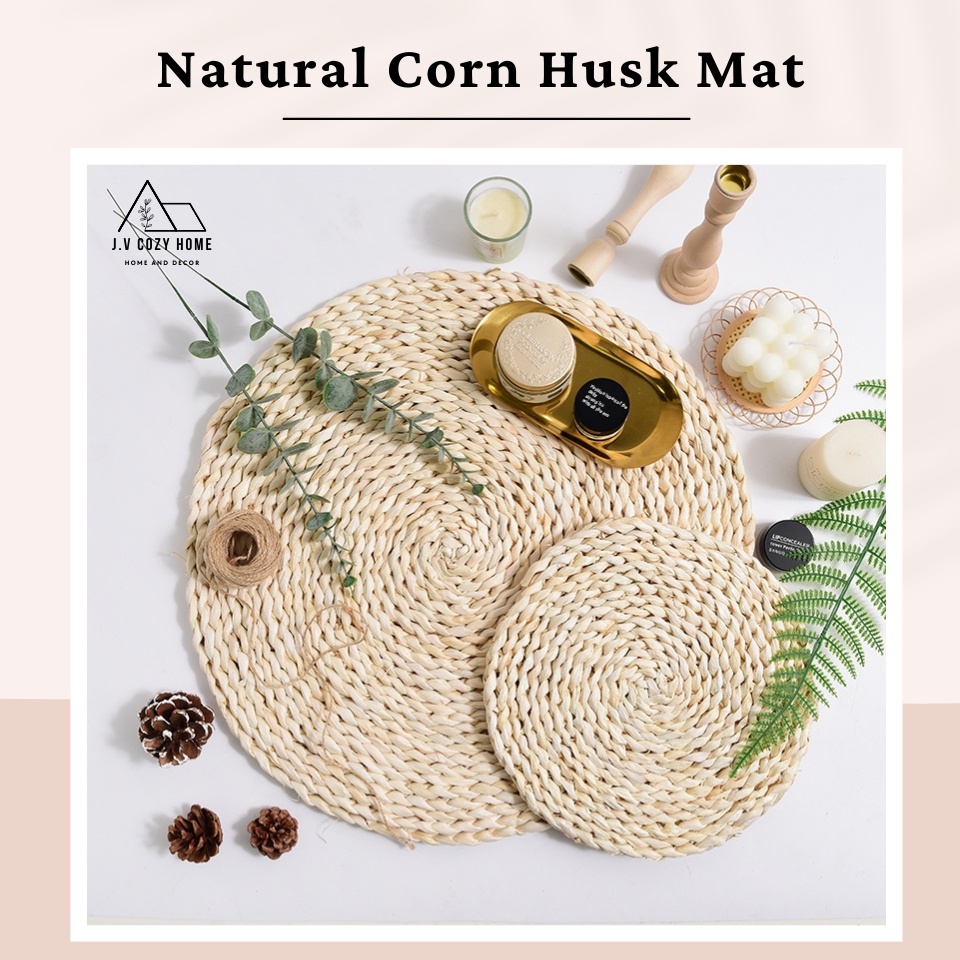 Japanese-Style Natural Corn Husk Tablemat Coaster Lapik Gelas Woven Mat ...