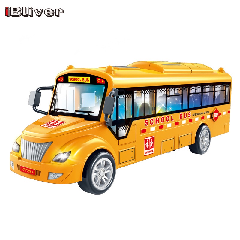 iBliver Children Boys School Bus Car Toys Inertia Return Force Campus ...