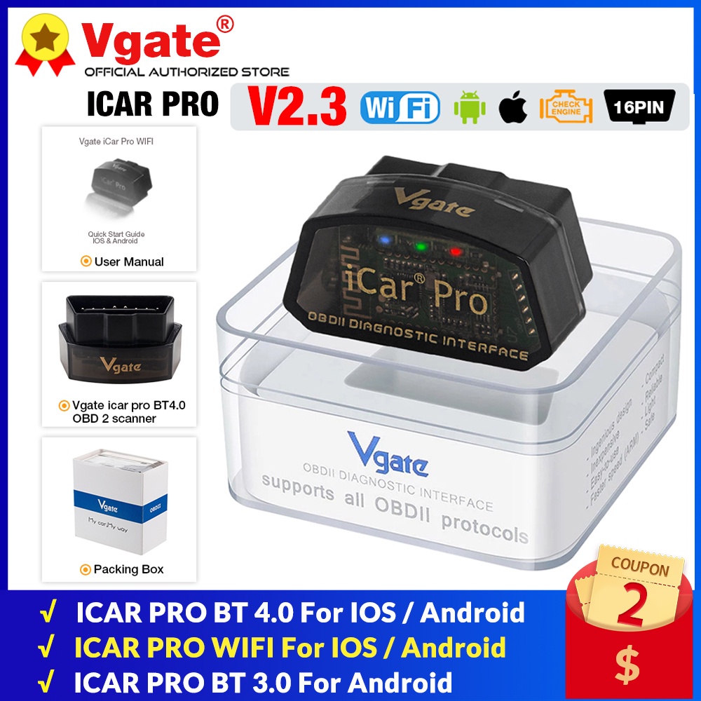 Vgate iCar Pro ELM327 WIFI OBD2 Scanner OBD 2 Bluetooth-Compatible 4.0 ...