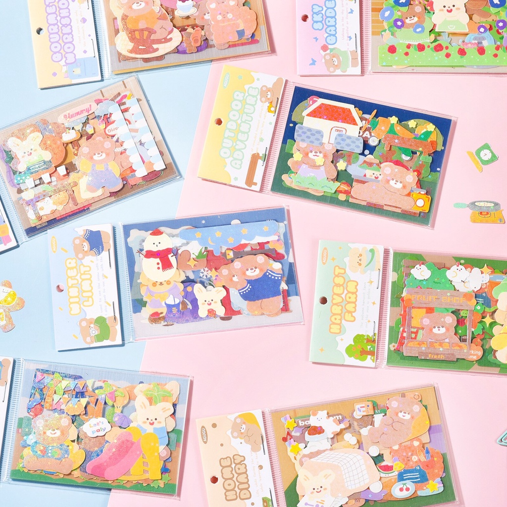 10 Sheets Cute Bear Glitter Sticker and Scrapbooking Paper Pack ...