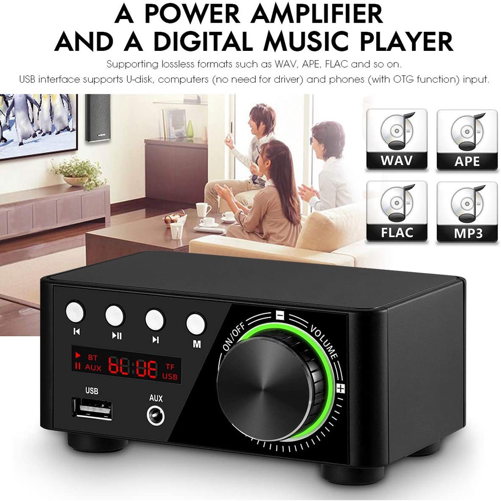 Mini Bluetooth 5.0 Power Amplifier 2.0 Channel Wireless Receiver Hi-Fi ...