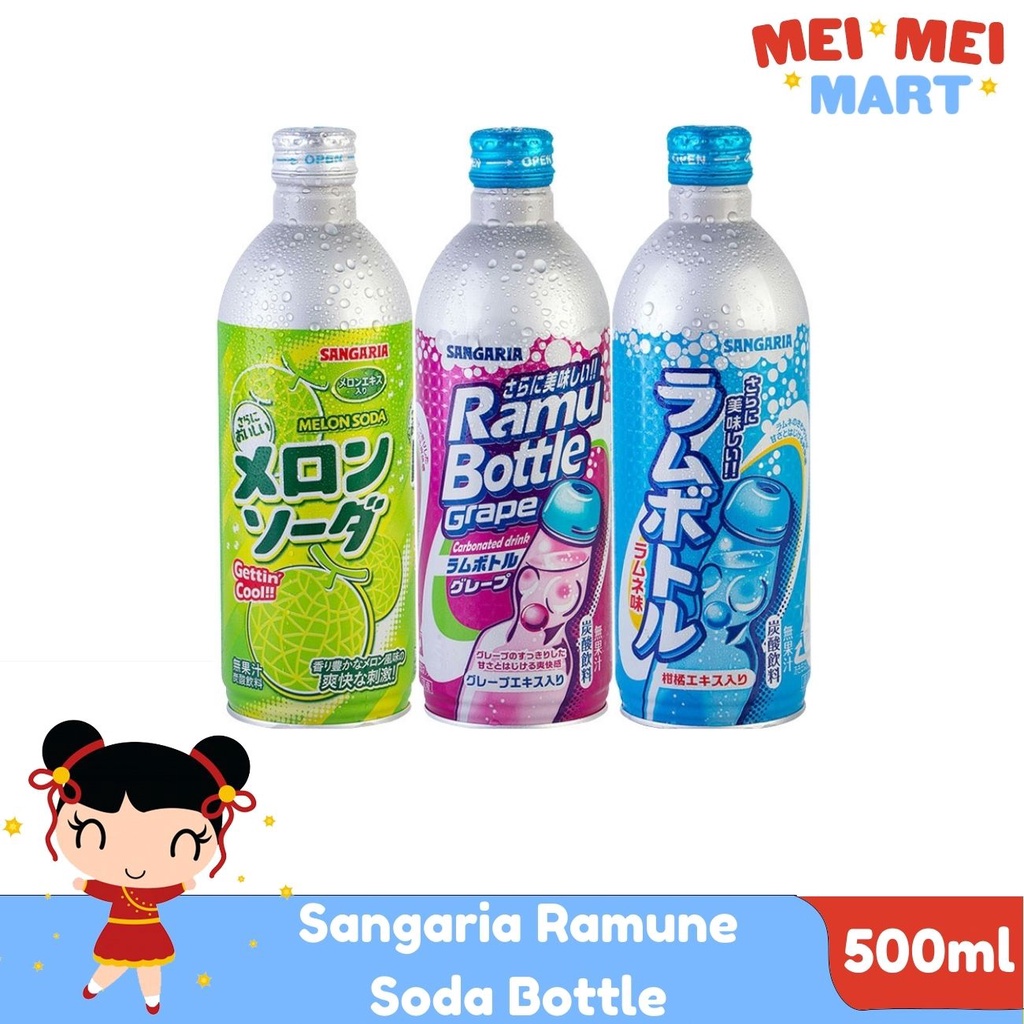 Sangaria Ramu Ramune Soda Bottle Original Melon Grape 500ml | Shopee ...
