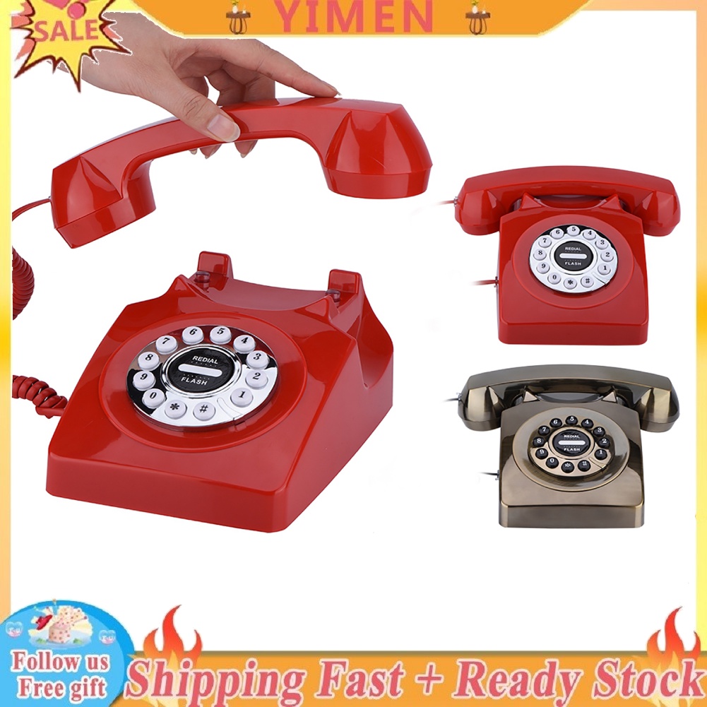 Yimeni Red Bronze Rotary Disc Retro Telephone Old Vintage Home Office ...