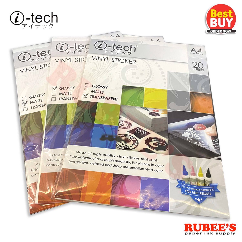 A4 I-TECH Vinyl Sticker Waterproof Matte / Glossy / Transparent (20Sheets/pack) | Shopee Philippines