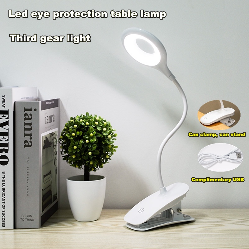 LED Clip Desk Lamp Student Study Lamp USB Touch Dimming Lamp Shade 360 ...
