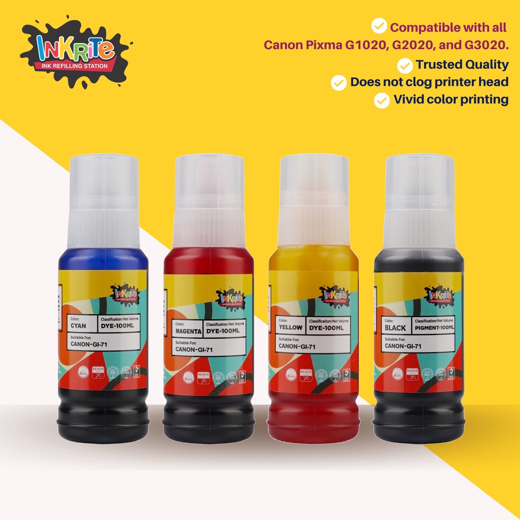 Inkrite Ink for Canon GI71 GI-71 GI 71 for Canon G1020 G2020 G3020, 100 ...