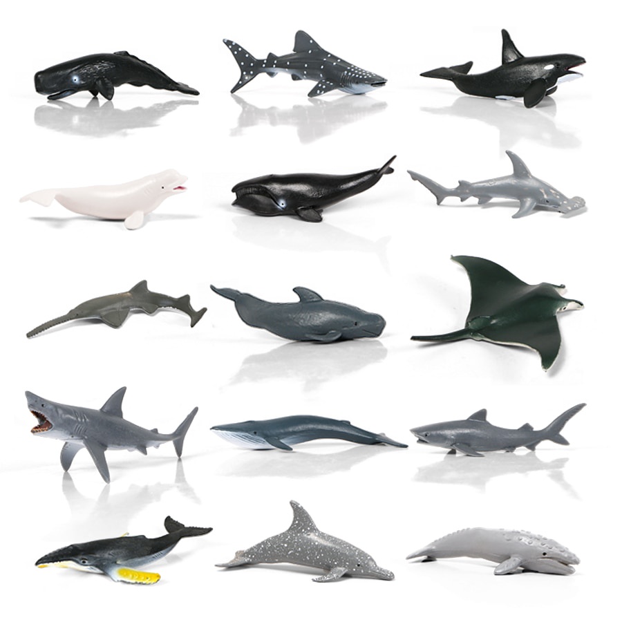 6PCS/SET Sea Life Animals Dolphin Rays Whale Shark Model Action Figures ...