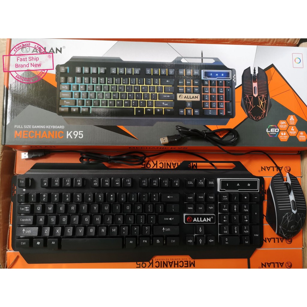 Allan K95 Gaming Keyboard and Mouse bundle metal panel with led ...