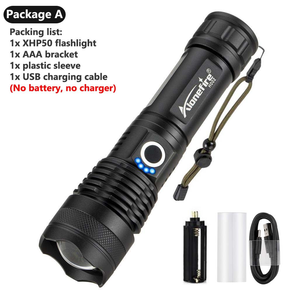 Alonefire H002 Xhp50 Strongest Led Flashlight Usb Zoom Rechargeable ...