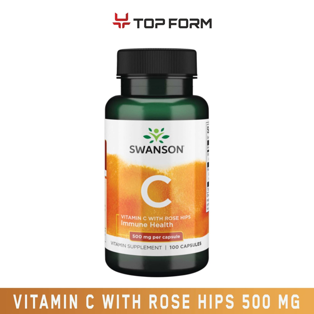 Swanson Vitamin C with Rose Hips 500 mg 100 Caps -Immune System Support, Skin Cardiovascular ...