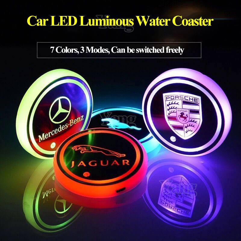 Car LED Luminous Water Coaster, Car Logo Coaster with 7 Colors Changing ...