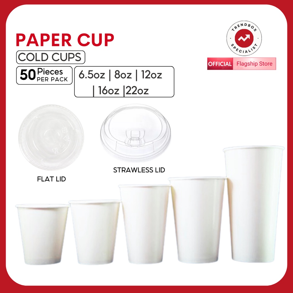Trendboxph White Paper Cup (with or without lid) 50pcs 22oz 16oz 12oz ...