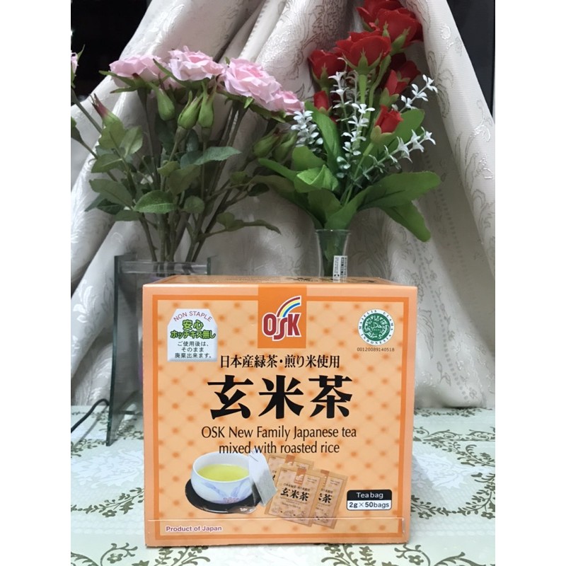 OSK Japanese Tea Mixed with Roasted Rice 50 Individually Wrapped and StapleFree Tea Bags x 2g ...