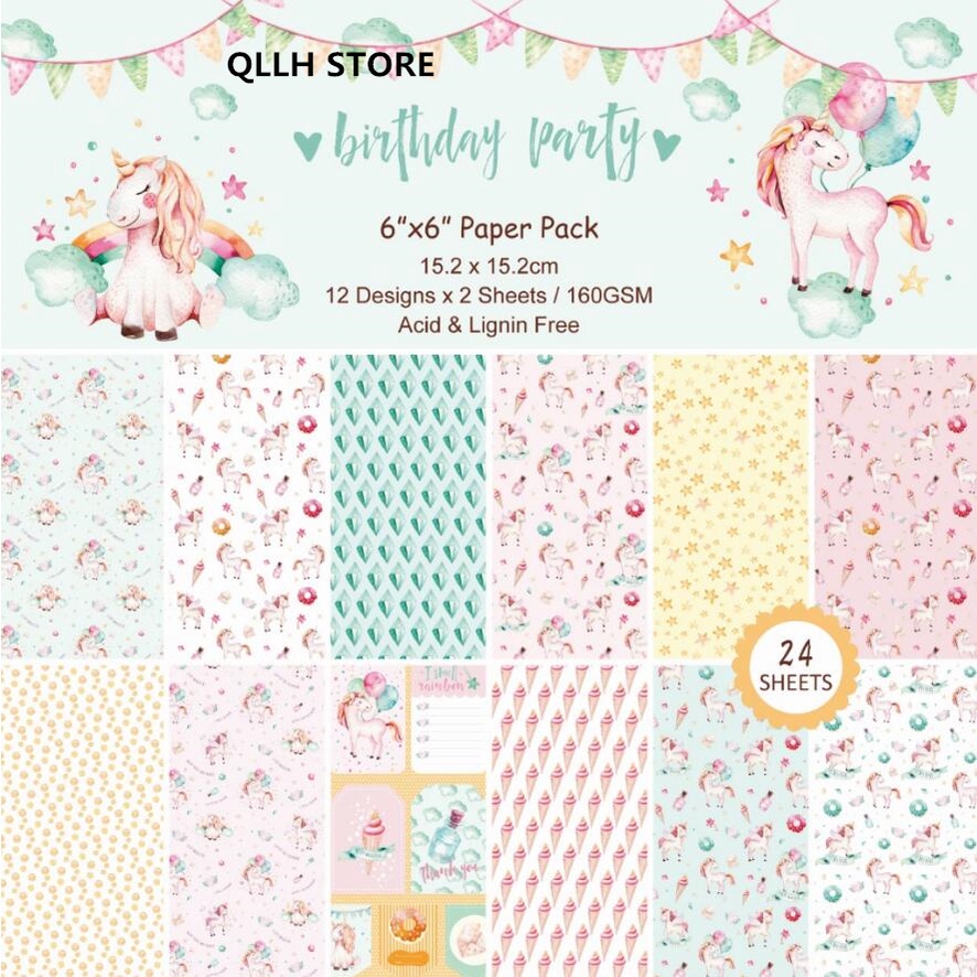 2022 NEW Unicorn Scrapbooking paper pack of 24 sheets handmade craft ...