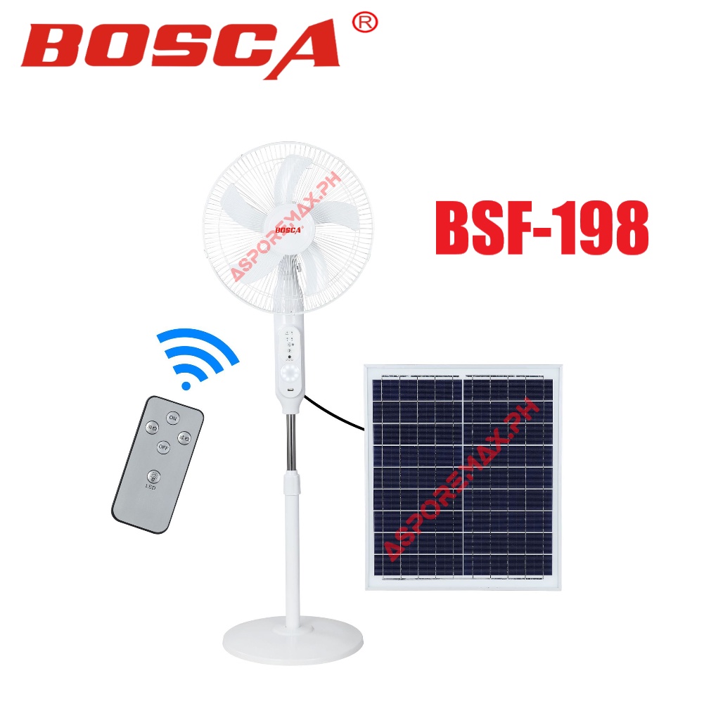 BOSCA Solar Stand Fan 16 inches with 5 Blades+3 Speeds Solar Electric ...