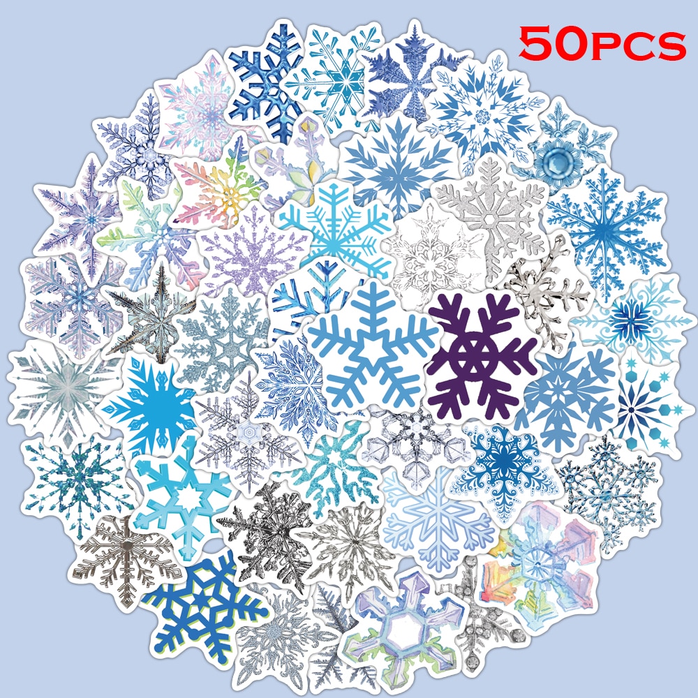 50pcs Snowflake Graphics Stickers Child White Snowflake Helmet Notebook ...