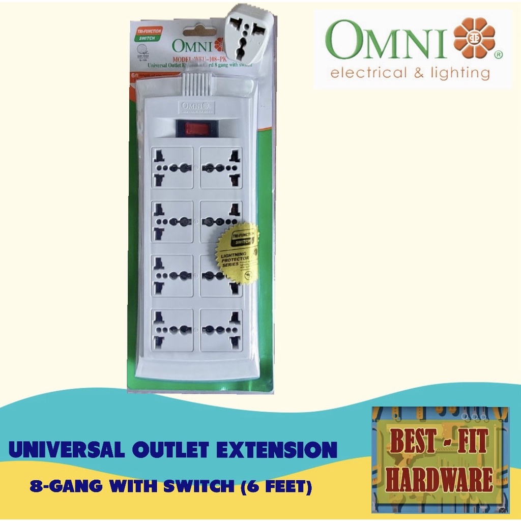 UNIVERSAL OUTLET EXTENSION CORD 10A 8-GANG with GROUNDING & SWITCH ...