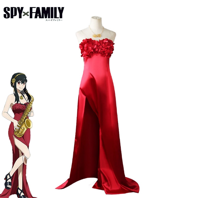 Spy X Family Yor Forger Cosplay Costume Wig Red Rose Dress Concert Suit ...