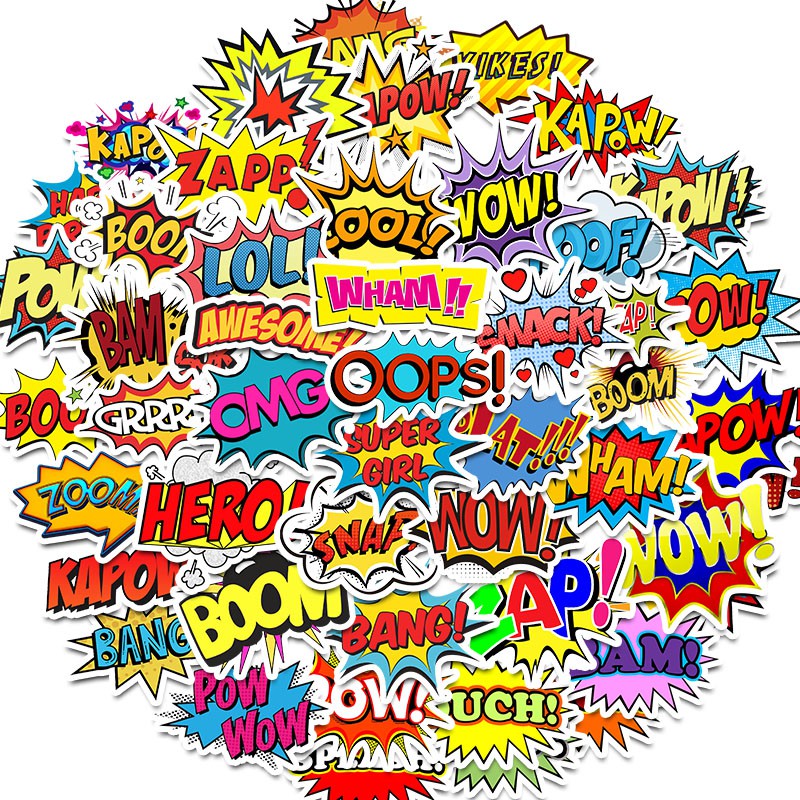 50pcs Words Stickers oops bang boom wow pow Graffiti Stickers for ...