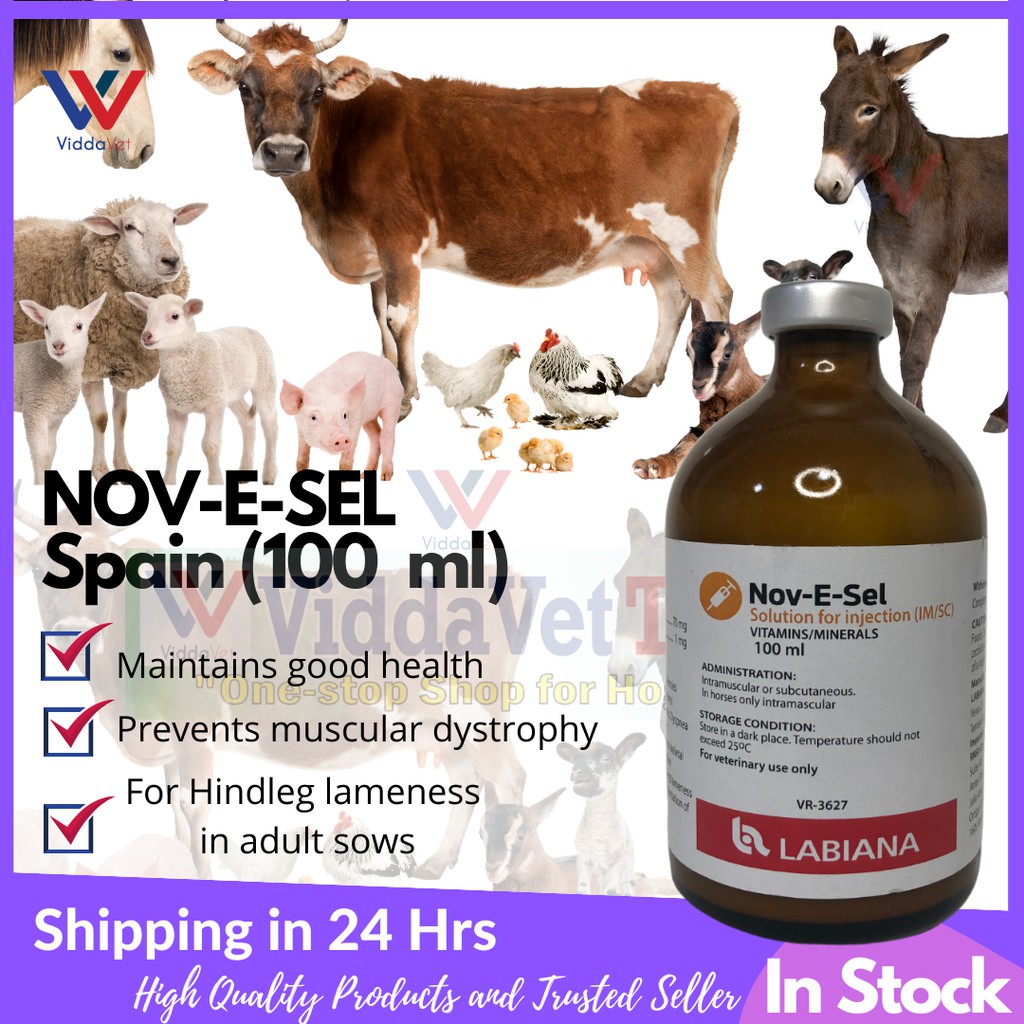 Nov E Sel Imported Inj. Vitamin E + Selenium 100 ml Spain for animals ...