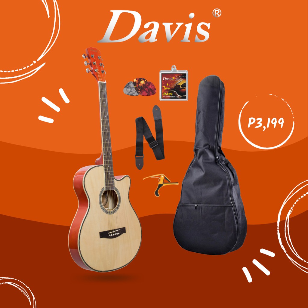 Davis slim Acoustic guitar 40' w/ 2eq and 4eq PICK UP | Shopee Philippines