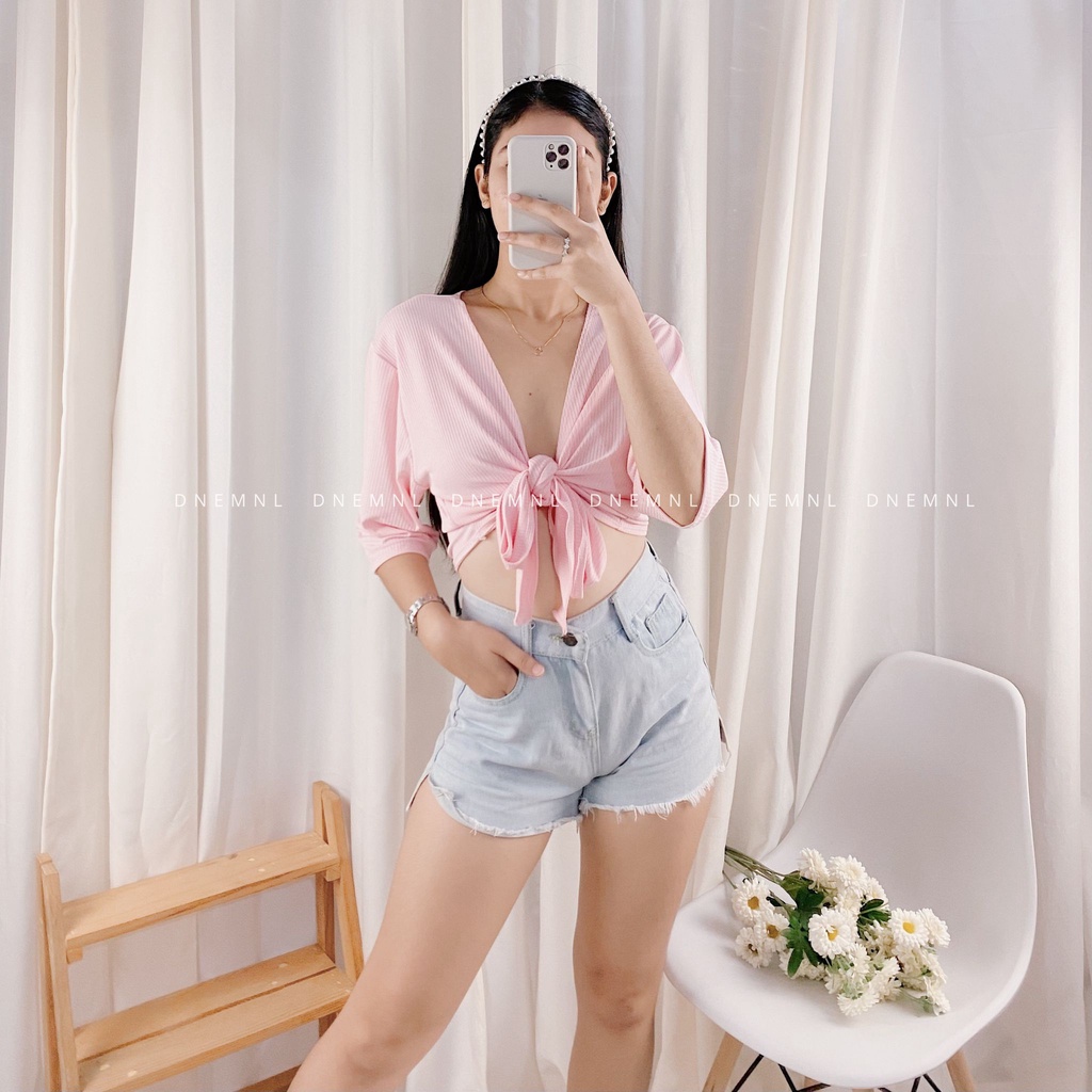 Dnemnlph Elise Two Way Wrap Top Trendy Korean Inspired Fashion Ribbed