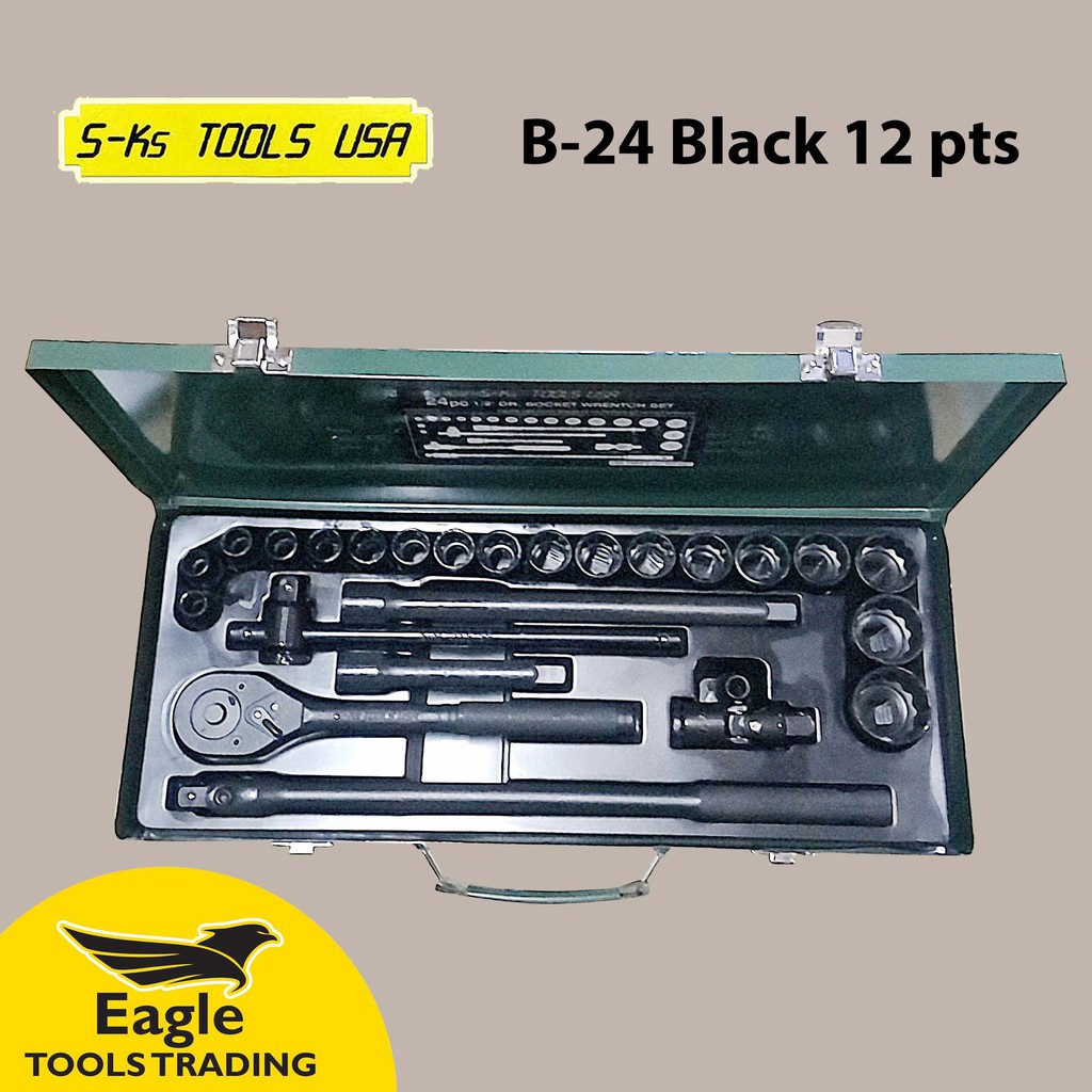 Professional S-Ks Tools USA 24pcs 1/2" Drive Socket Set | 10-32mm, 12pt ...
