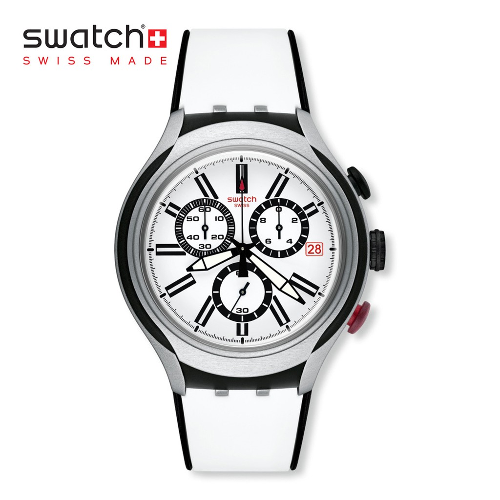 Swatch Irony Xlite Chrono Black Wheel YYS4005 White Silicone Strap ...