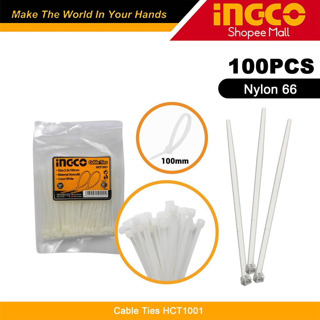 INGCO White Cable Tie / Zip Tie 2.5 x 100mm (100PCS) HCT1001 IHT ...