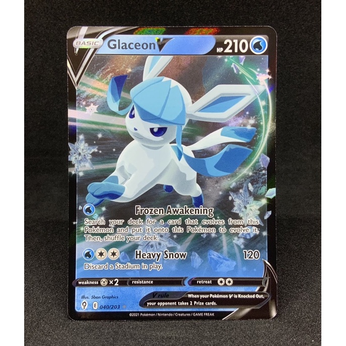 Pokemon TCG Glaceon V Ultra Rare 040/203 2021 Sword & Shield Evolving ...