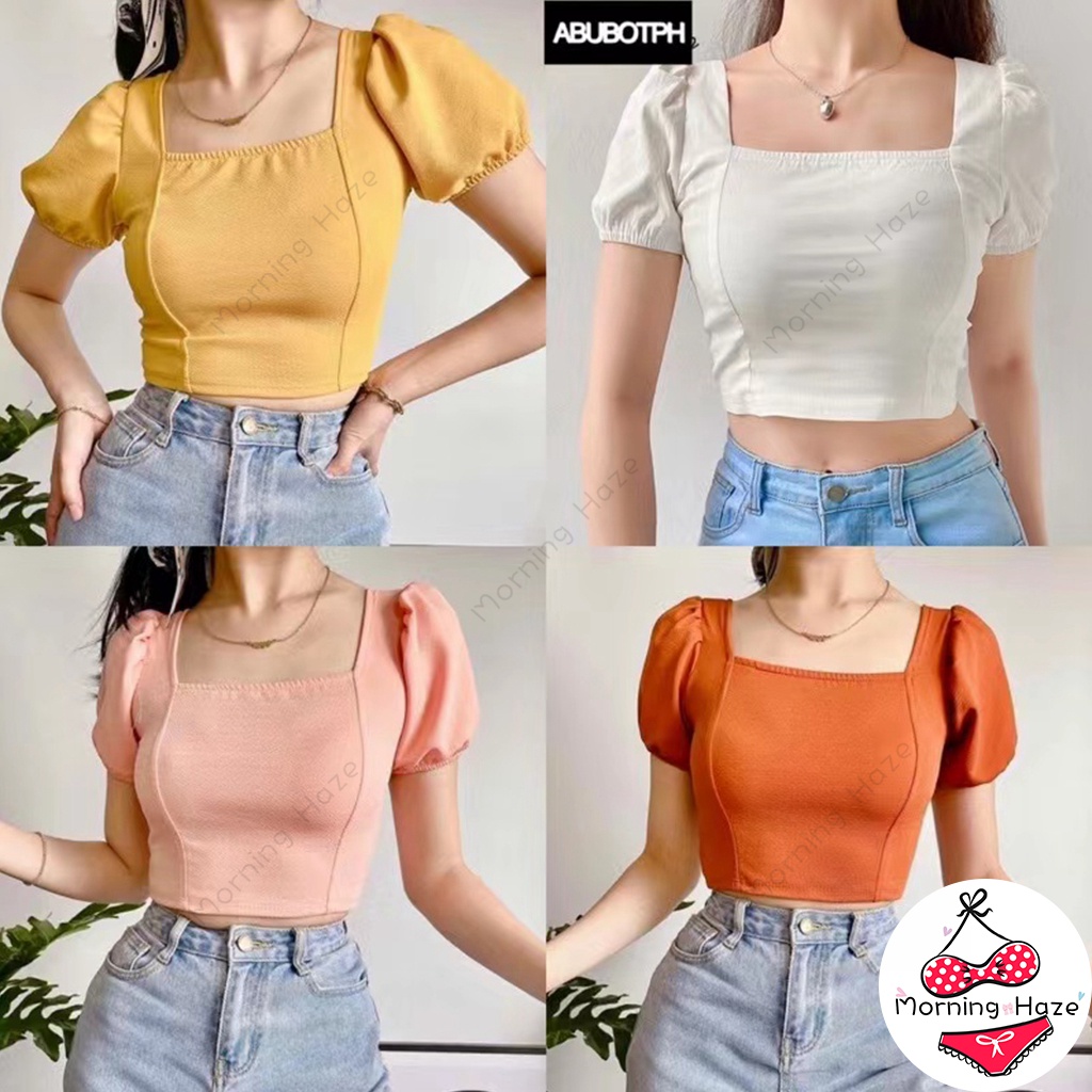 Fashion Crop Top Puff Sleeve Square Neck High Quality Tops B2004 ...