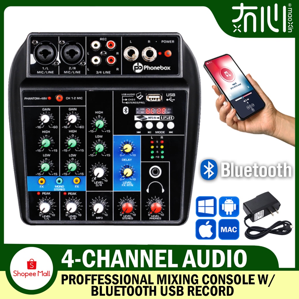MX MALL PB-MX4 4 Channel Mixer W/Bluetooth / USB / MP3 Playback , Cellphone , Computer, Car ...