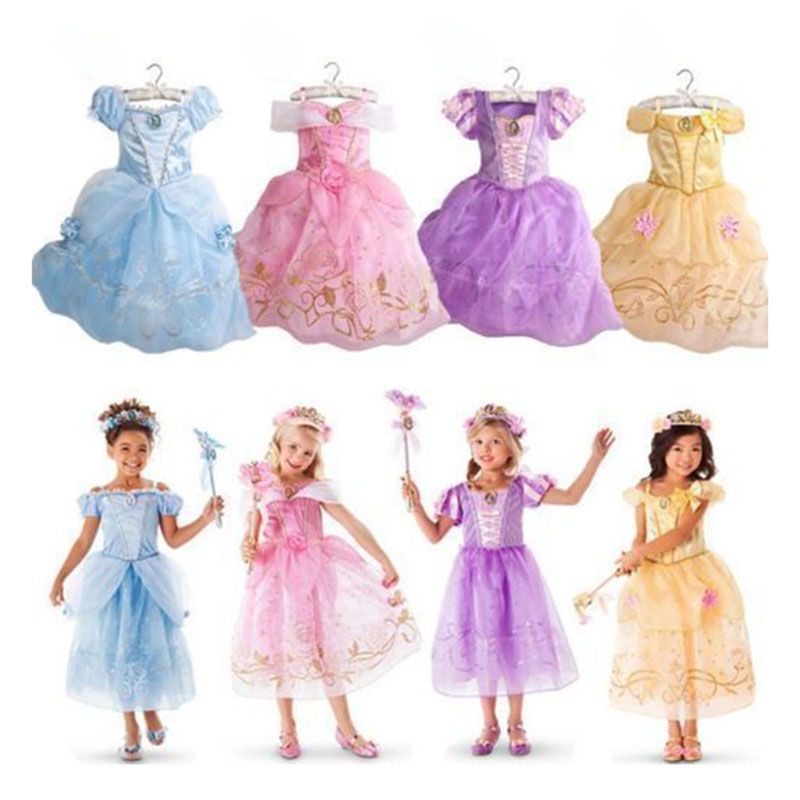 Princess Kids Girls Fancy Dress Rapunzel Belle Cinderella Cosplay Sofia ...