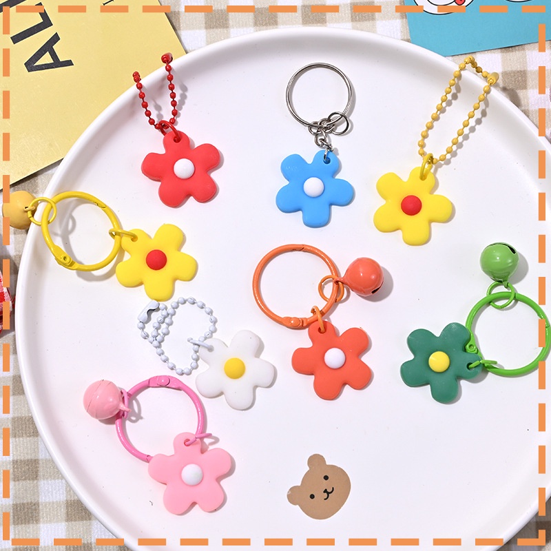 Cute Small Flower Bell Key Chain Candy Color Key Ring Pendant Female ...