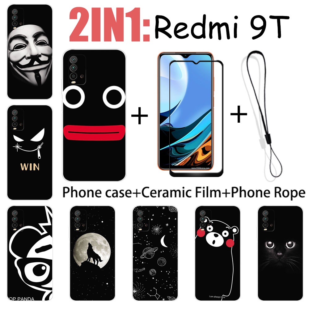 2 IN 1 Redmi 9T Case with Tempered Glass Ceramic Film Screen Protector ...