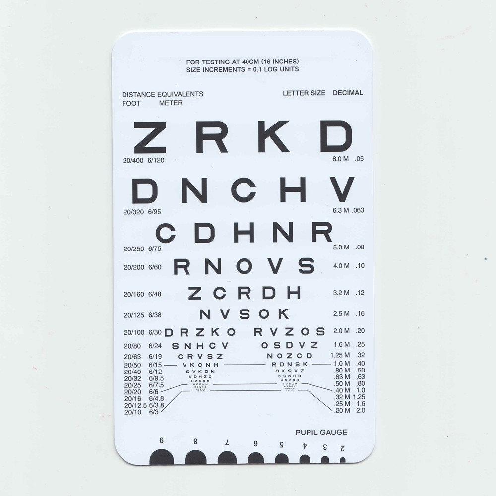 Optometric 40cm or 16 Inch Near Vision Test Cards Logmar Ophthalmic ...