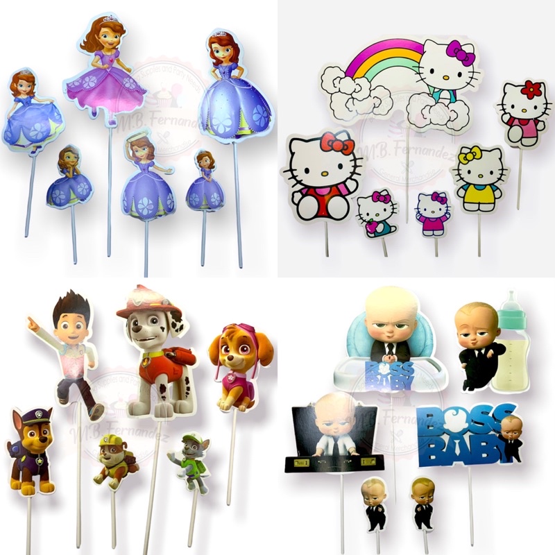 6pcs Paper Character Cake Toppers / Sofia, Hello Kitty, Paw Patrol ...